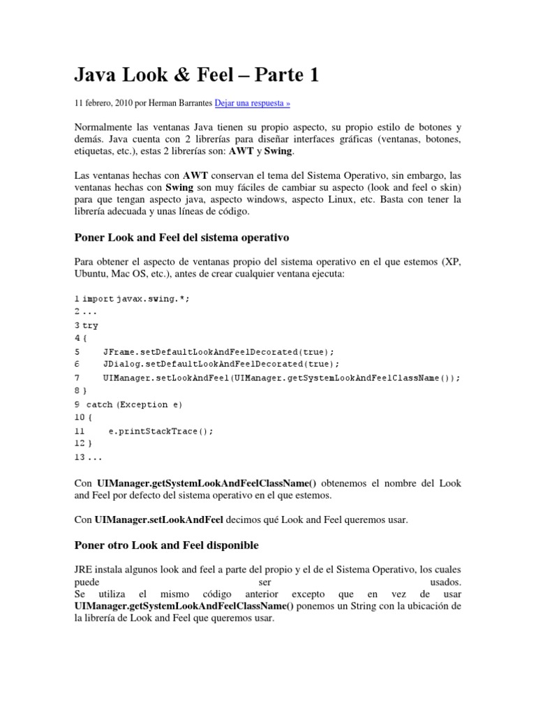 Look and Feel | PDF | Java (lenguaje de programación) | Microsoft Windows