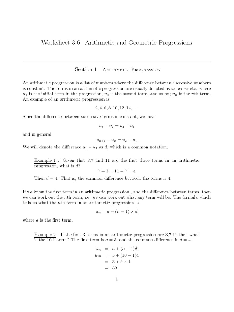 Arithmetic and Geometric Progressions | PDF | Mathematics | Mathematical Analysis