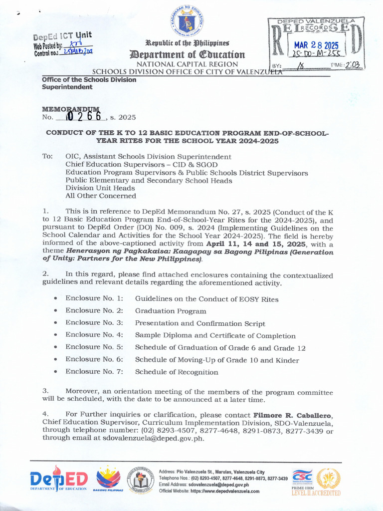 DM 0266 S. 2025 Conduct of The K To 12 Basic Education Program End of ...