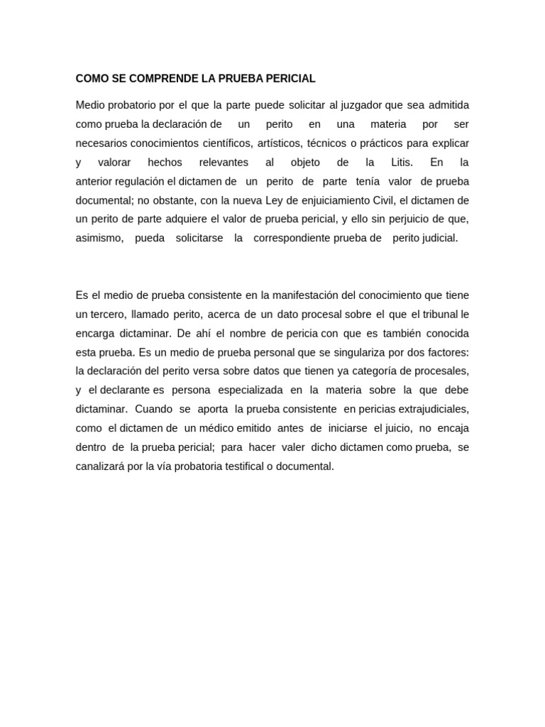 Como Se Comprende La Prueba Pericial | PDF