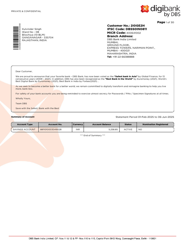 DBS Bank Account Statement Summary | PDF | Financial Services | Banking ...