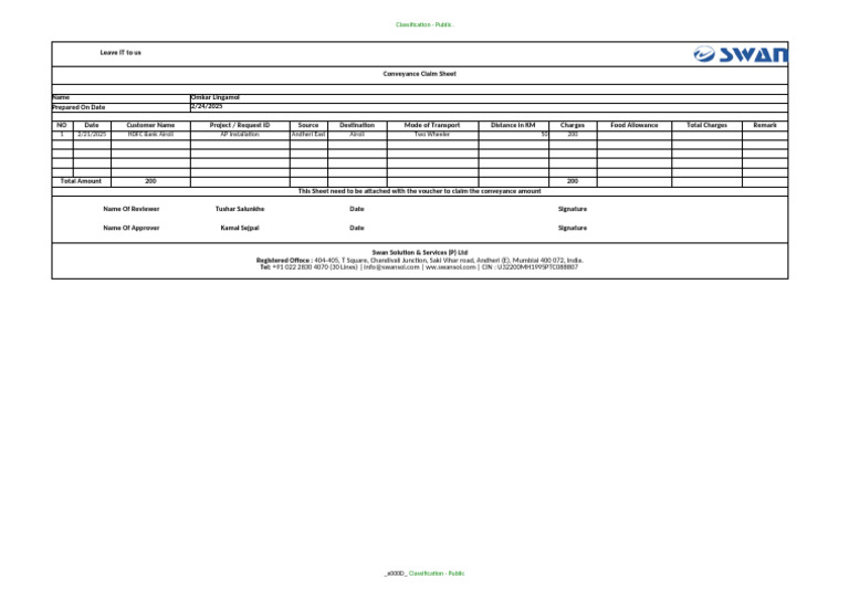 Conveyance Claim Sheet Omkar | PDF