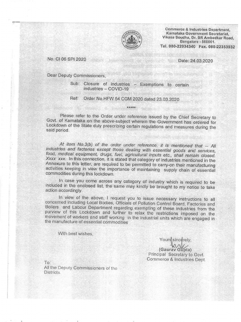 Karnataka Govt Letter | PDF