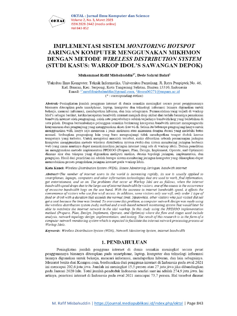 View of IMPLEMENTASI SISTEM MONITORING HOTSPOT JARINGAN KOMPUTER MENGGUNAKAN MIKHMON DENGAN ...