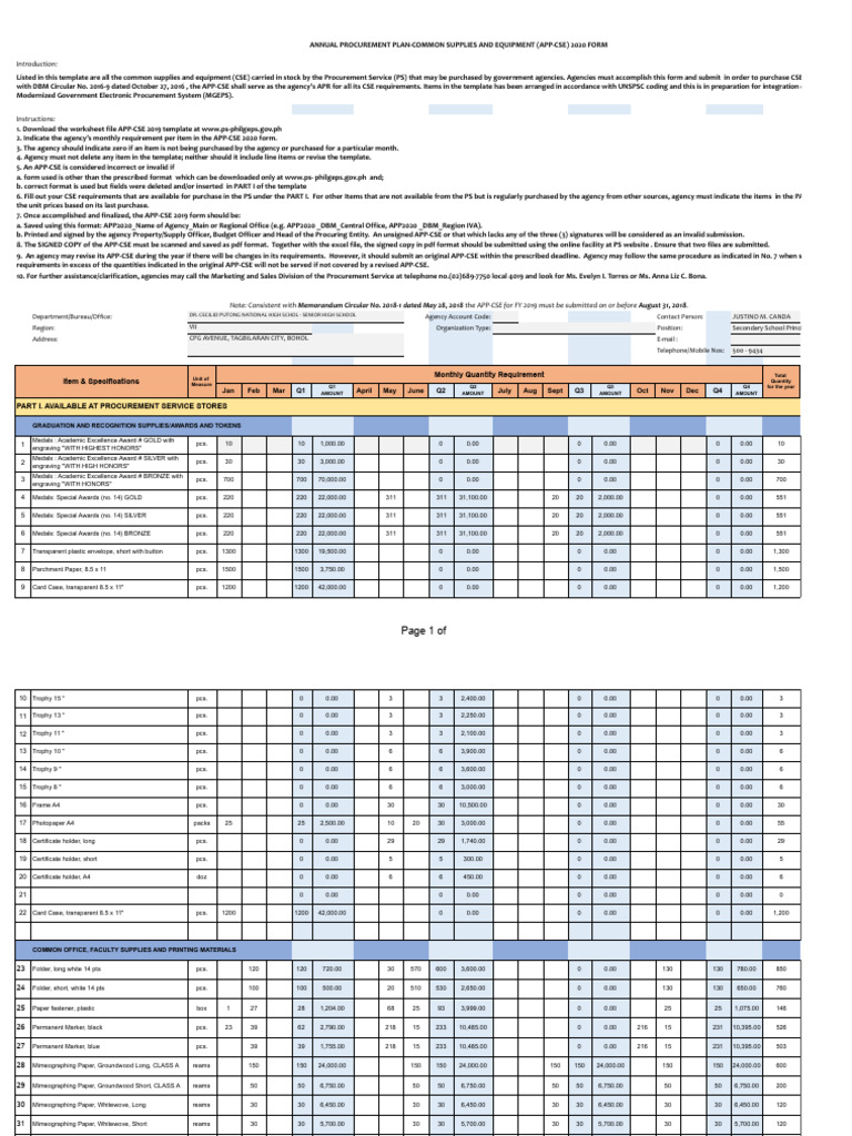 Dcpnhs - Shs Annual Procurement Plan 2020.Xlsx - App | PDF | Printer ...