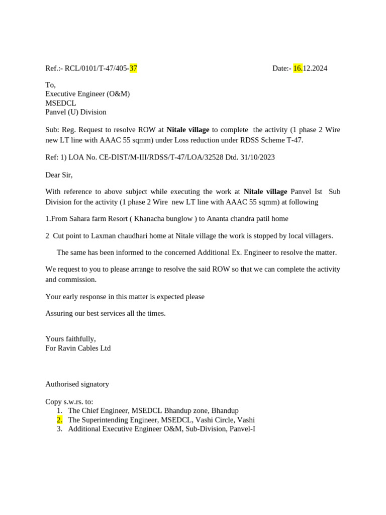 Row Letter To Ee Panvel 26.03.2025 | PDF | Electric Power Distribution ...