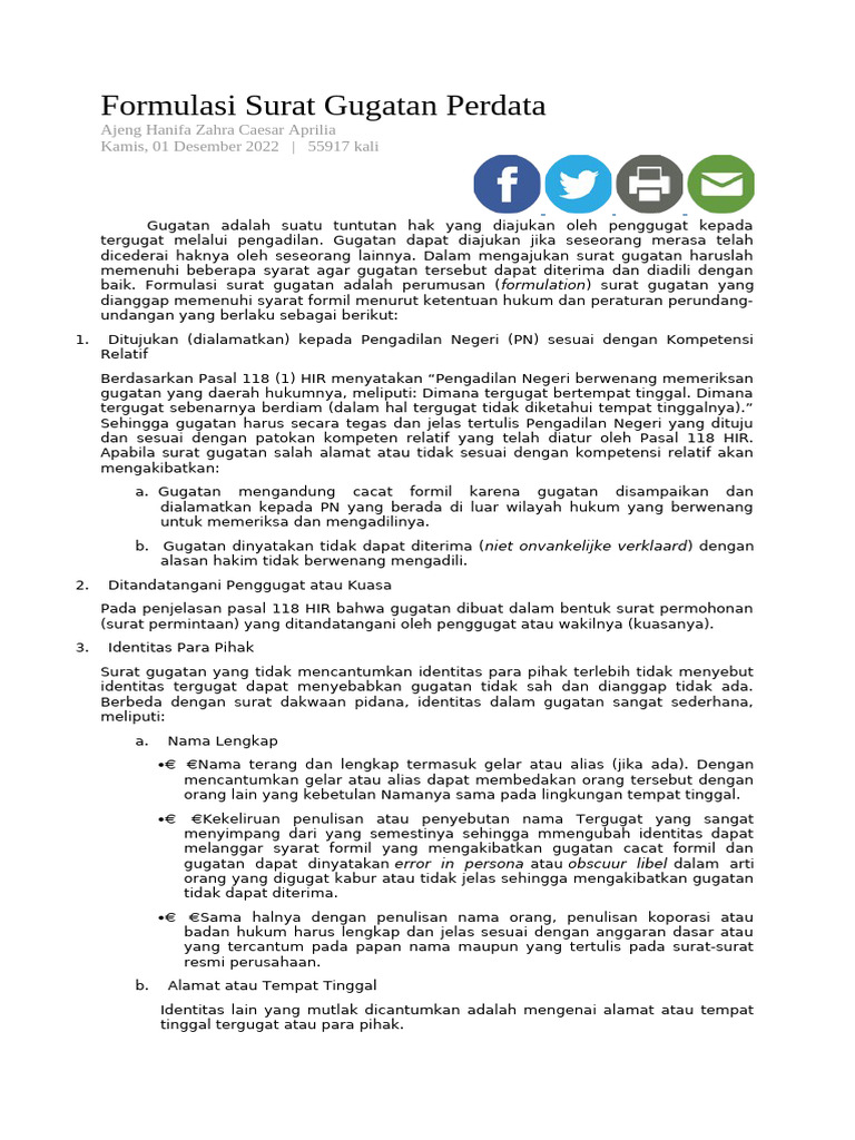 Formulasi Surat Gugatan Perdata | PDF
