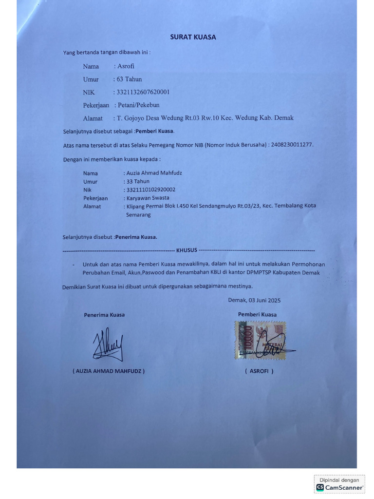 Surat Kuasa Asrofi | PDF