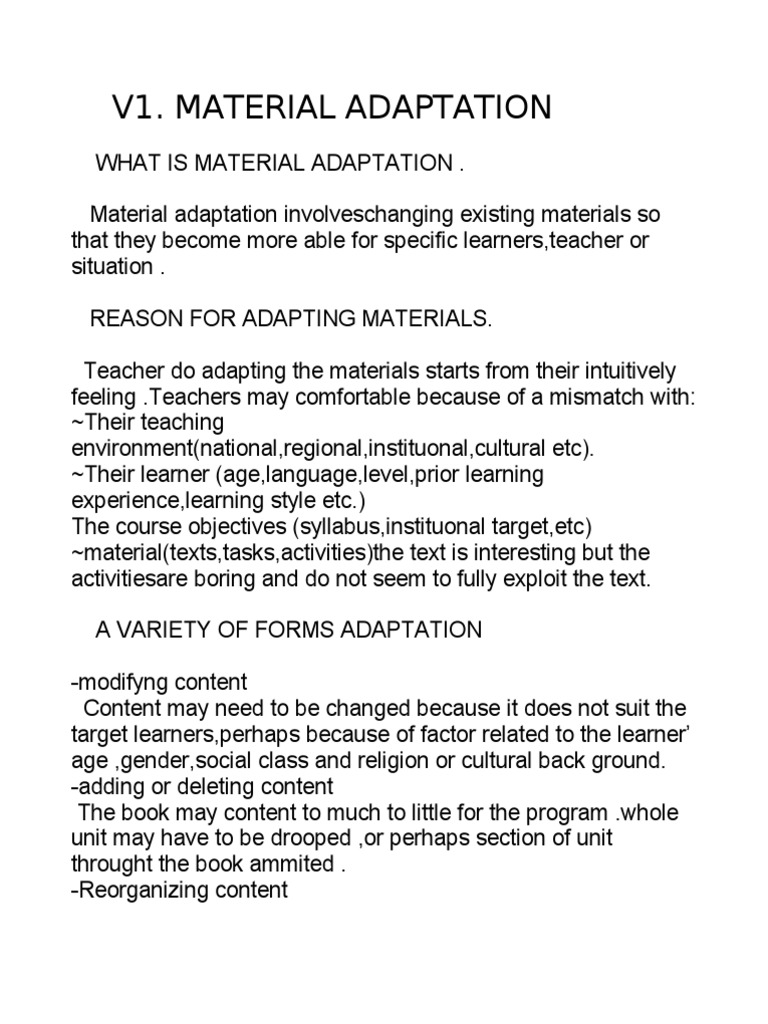 V1. Material Adaptation | Download Free PDF | Learning Styles | Learning
