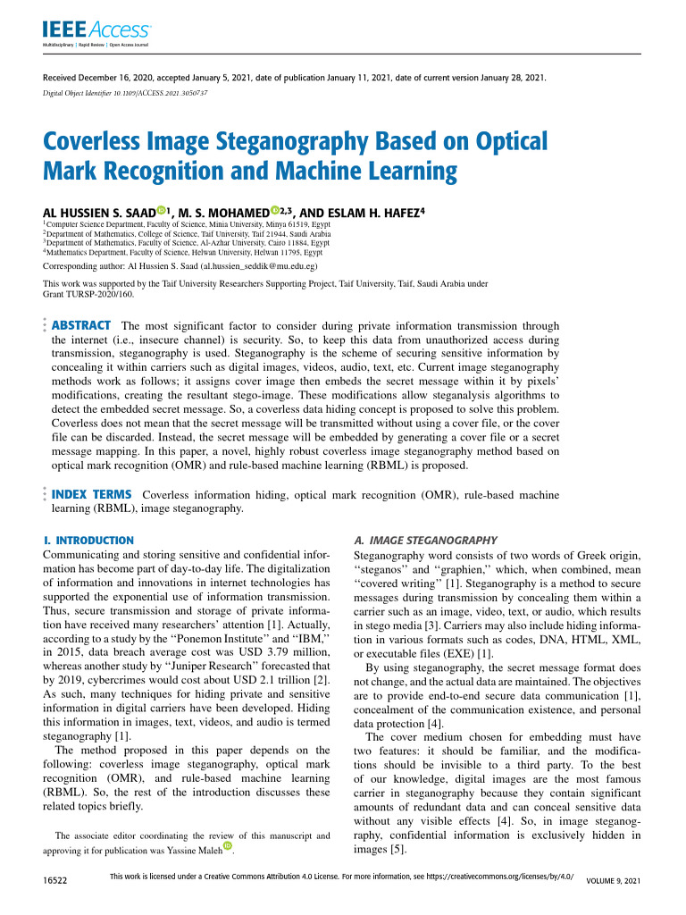 Coverless Image Steganography Based On Optical Mark Recognition and Machine Learning | PDF ...