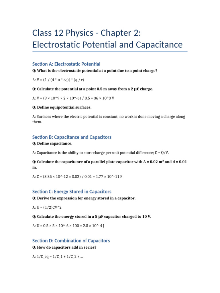 Class12 Physics Chapter2 QA | PDF