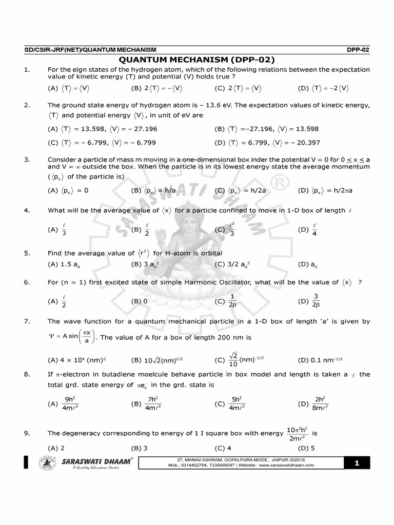 QUANTUM Chemistry Assignment 2 | PDF