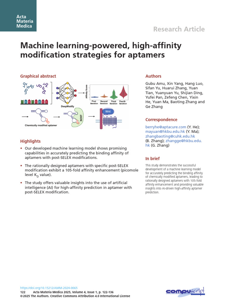 Machine Learning-Powered, High-Affinity Modification Strategies For Aptamers | PDF | Cluster ...