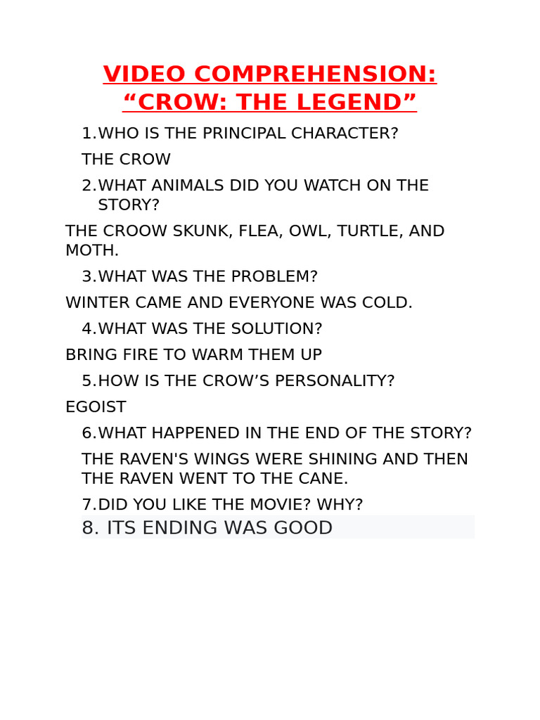 "The Crow: A Video Comprehension Guide" | PDF