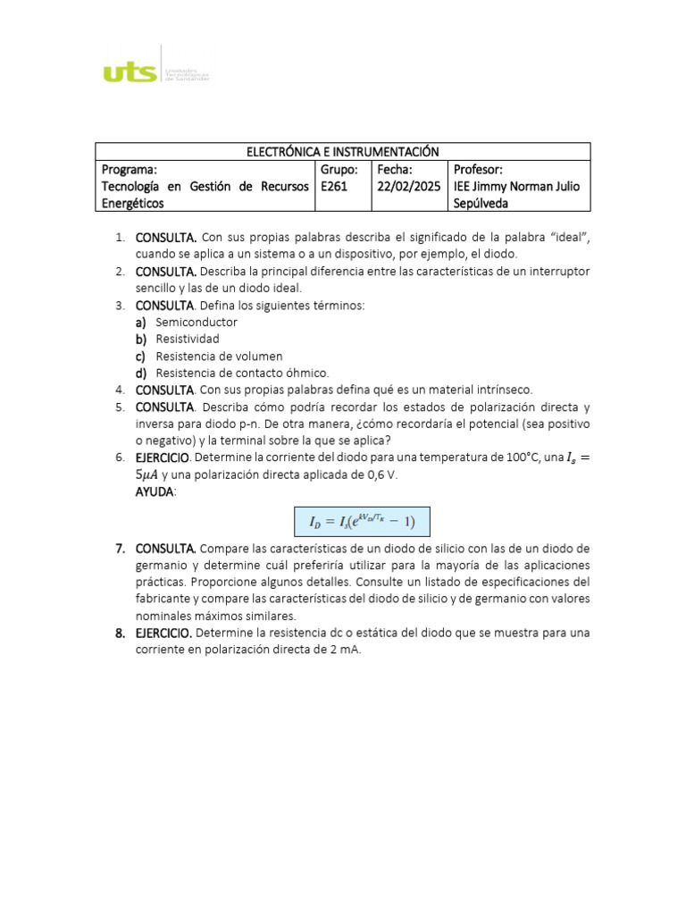 Taller Semiconductores V2 | PDF | Diodo | Resistencia Eléctrica y Conductancia