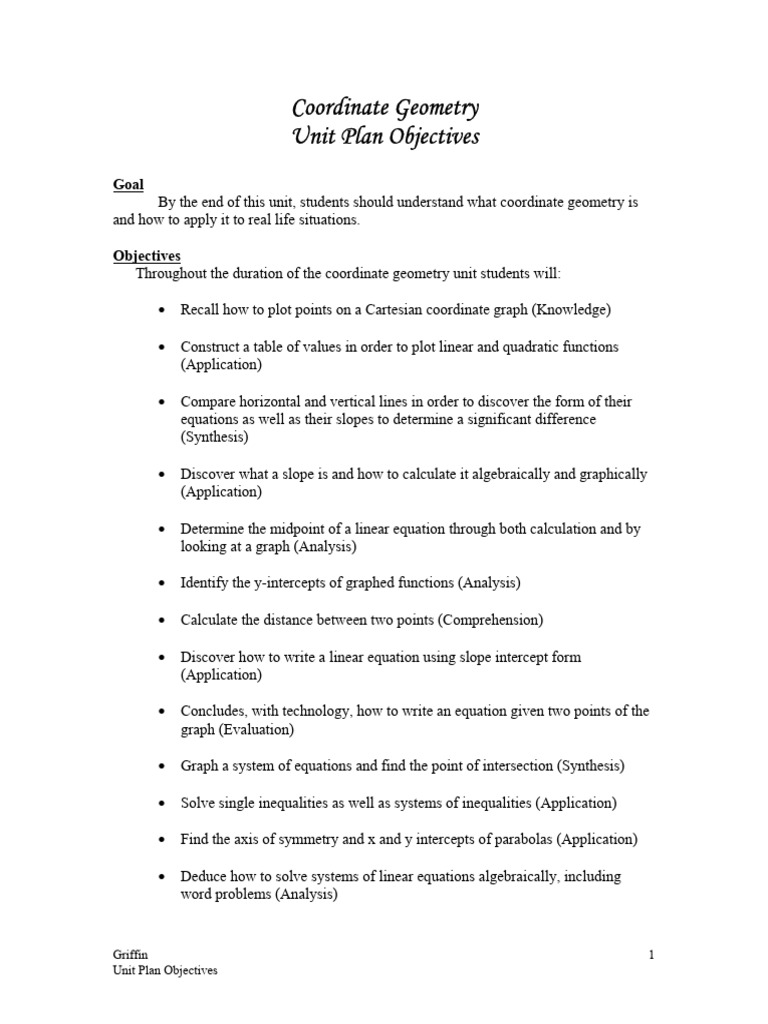 Coordinate Geometry Unit Plan | PDF