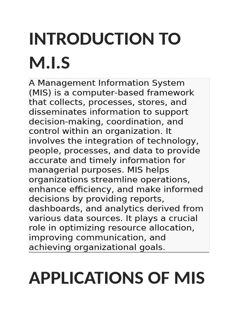 Overview of Management Information Systems | PDF