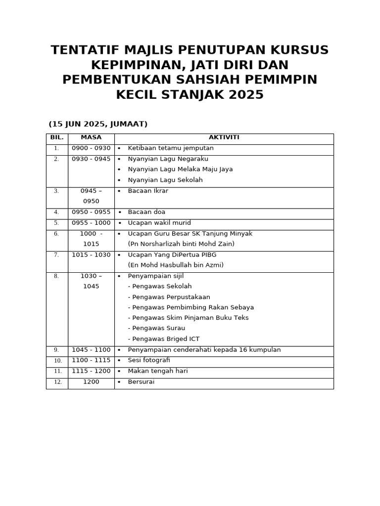 Tentatif Majlis Penutupan Kursus Kepimpinan | PDF