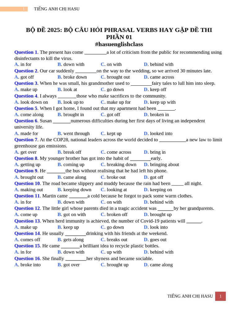 Phrasal Verbs Practice Questions 2025 | PDF