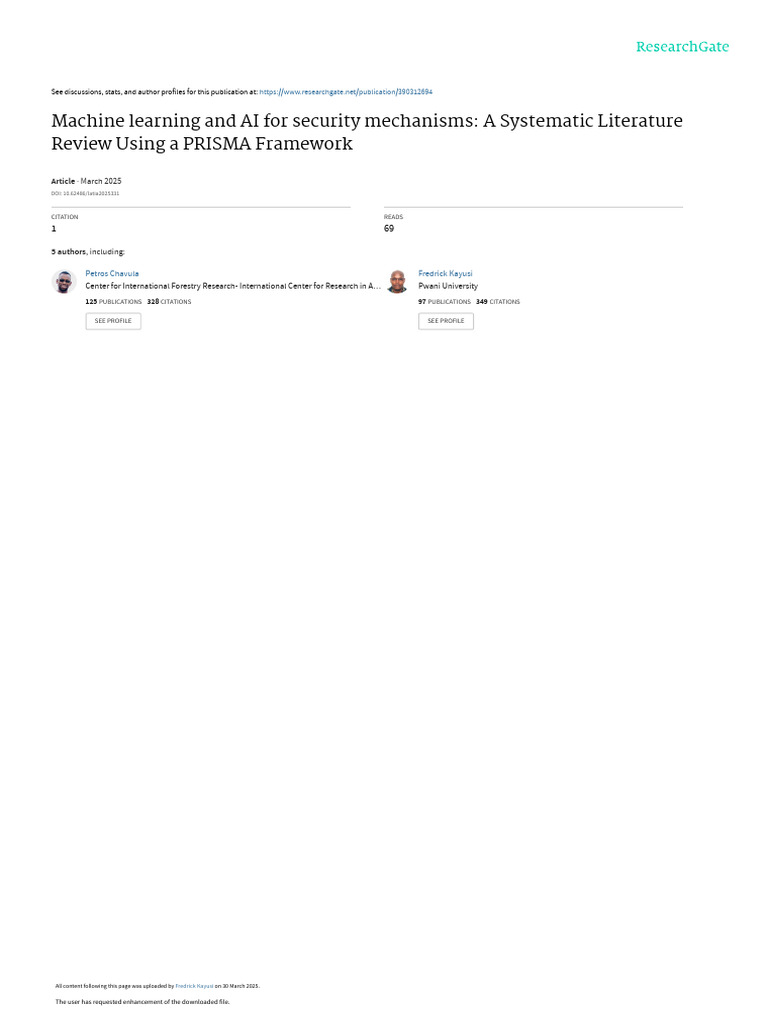 Machine Learning and AI For Security Mechanisms A Systematic Literature Review Using A PRISMA ...