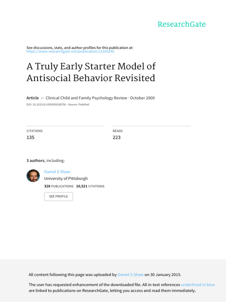 A Truly Early Starter Model of Antisocia | PDF | Attachment Theory ...