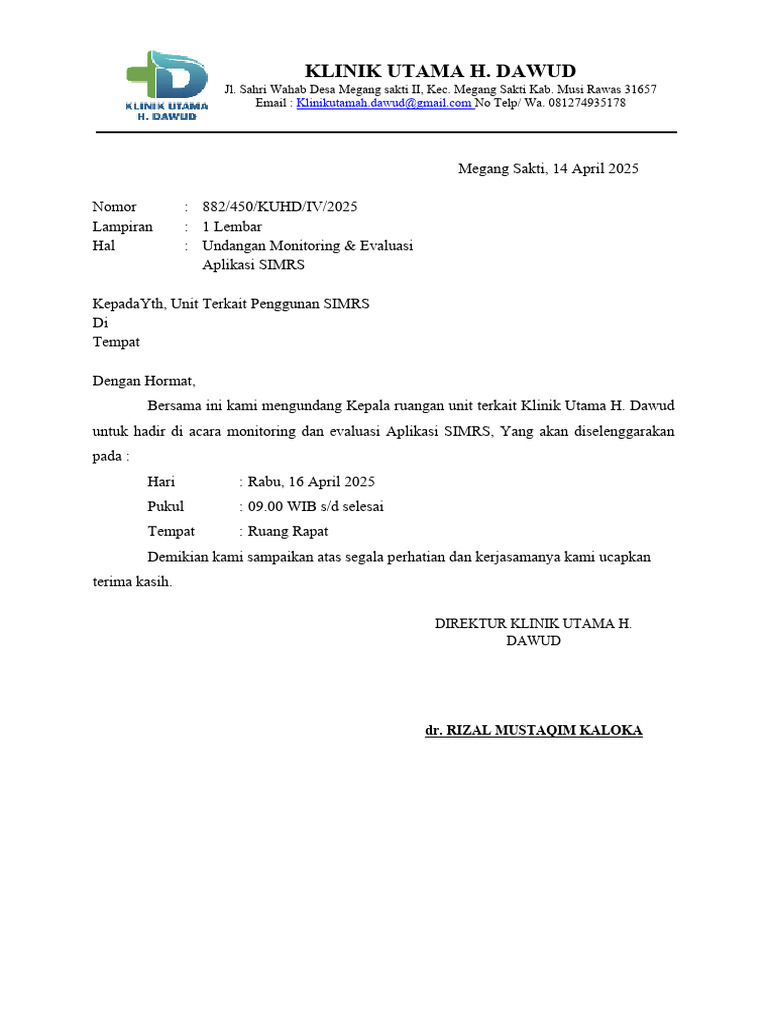 Undangan Evaluasi Aplikasi SIMRS | PDF