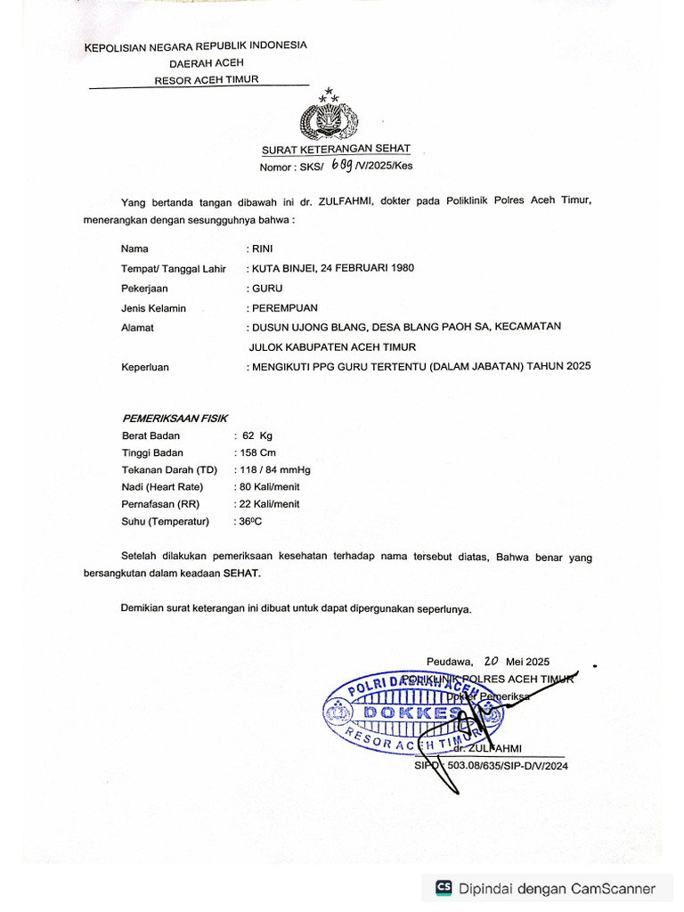Surat Sehat Rini | PDF