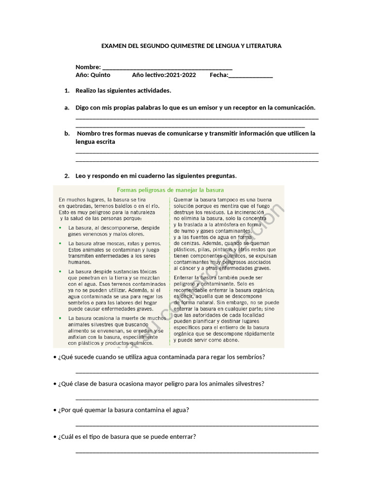 Examen Lengua 5to | PDF