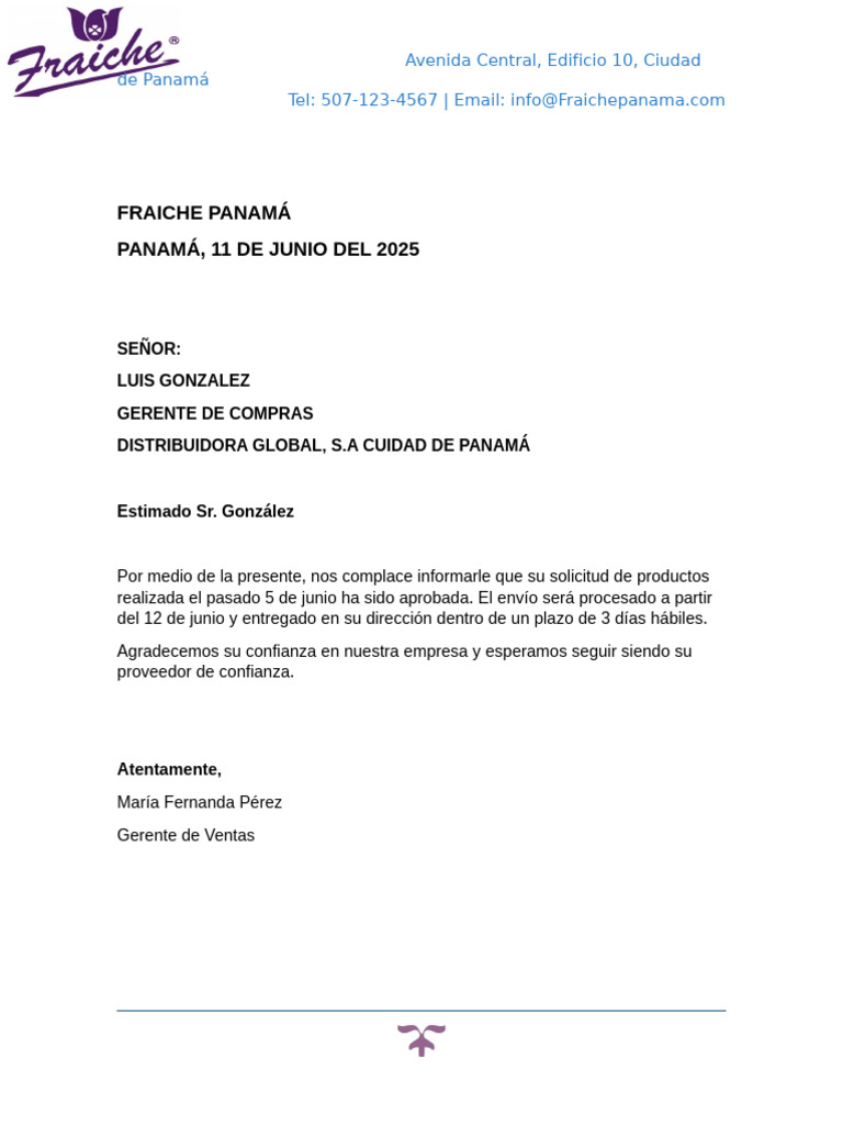 Confirmación de Pedido Fraiche Panamá | PDF
