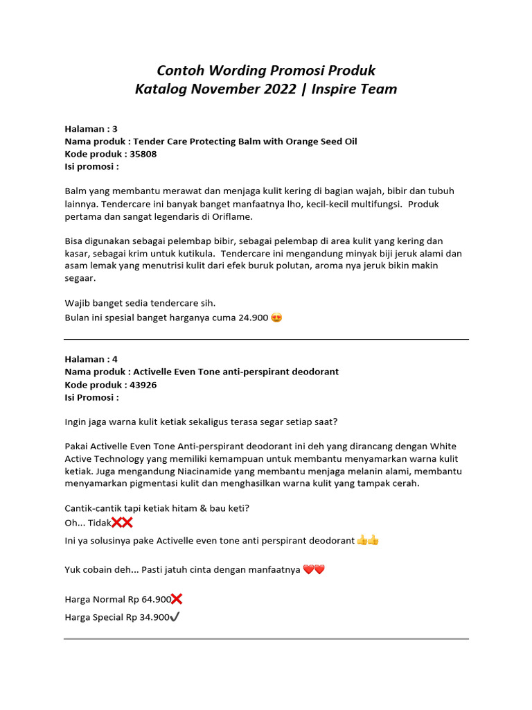 Contoh Wording Promosi November 2022 | PDF