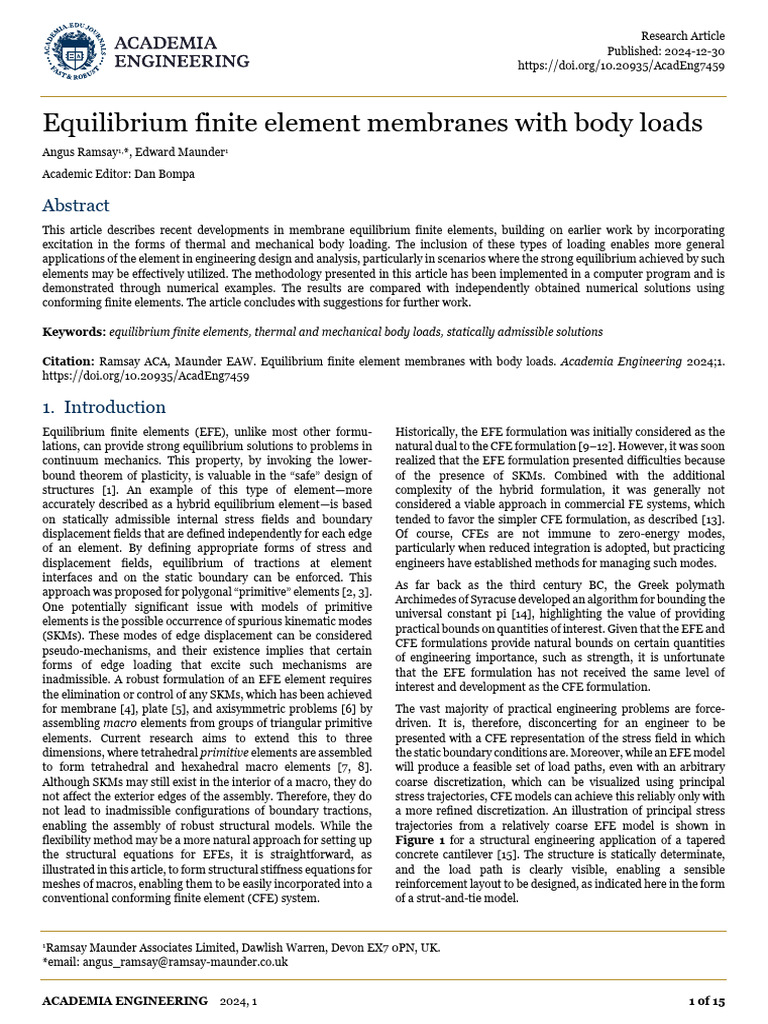 Equilibrium Finite Element Membranes Wit | PDF | Stress (Mechanics) | Finite Element Method