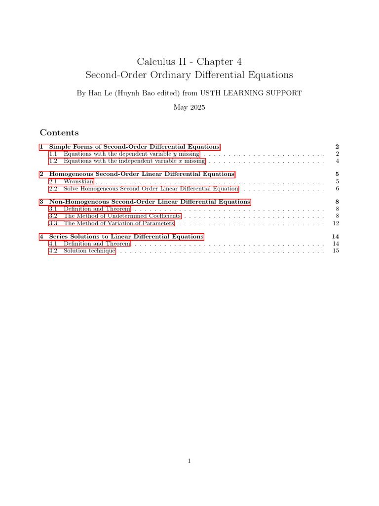 Calculus II Chapter 4 Second Order Ordinary Differential Equations PDF | PDF | Mathematical ...