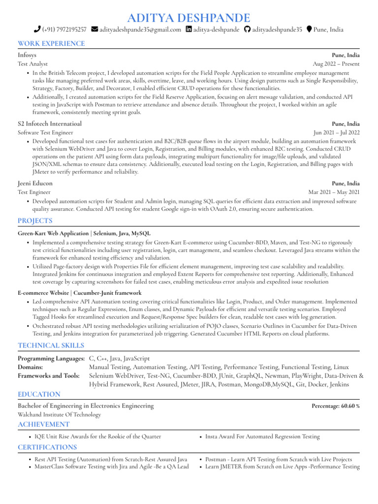 Aditya Deshpande Resume | PDF | Selenium (Software) | Computing