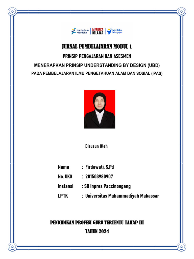 JURNAL PEMBELAJARAN MODUL 1 (MENERAPKAN PRINSIP UNDERSTANDING by DESIGN (UbD) | PDF