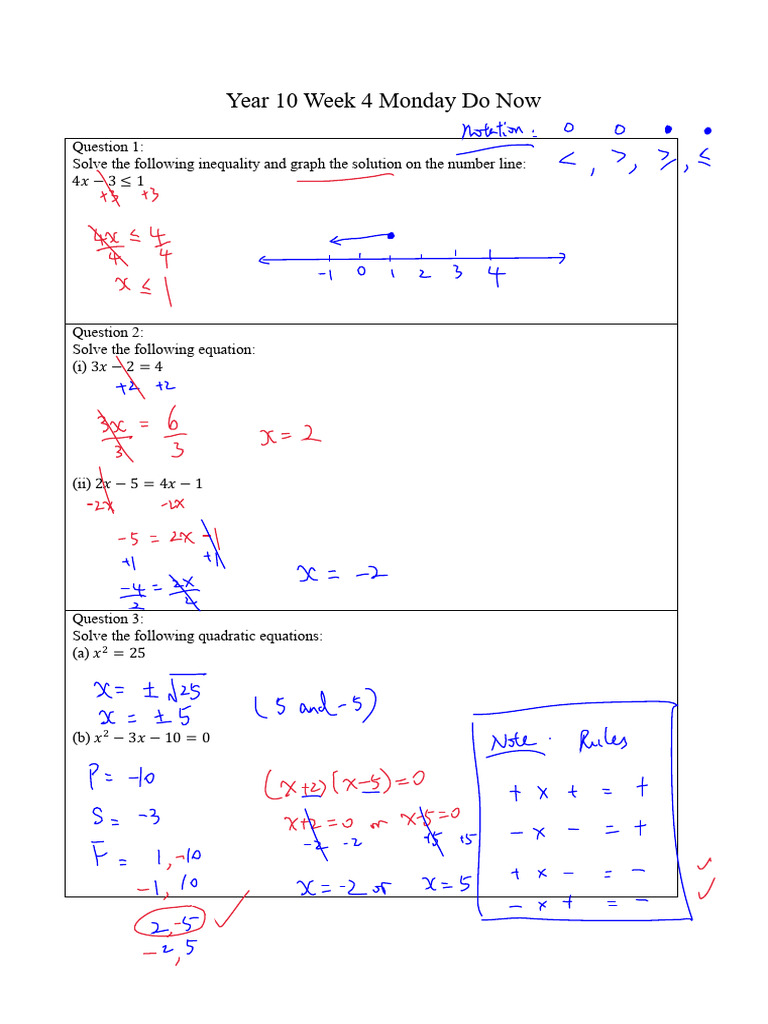 Year 10 Math: Inequalities and Equations | PDF