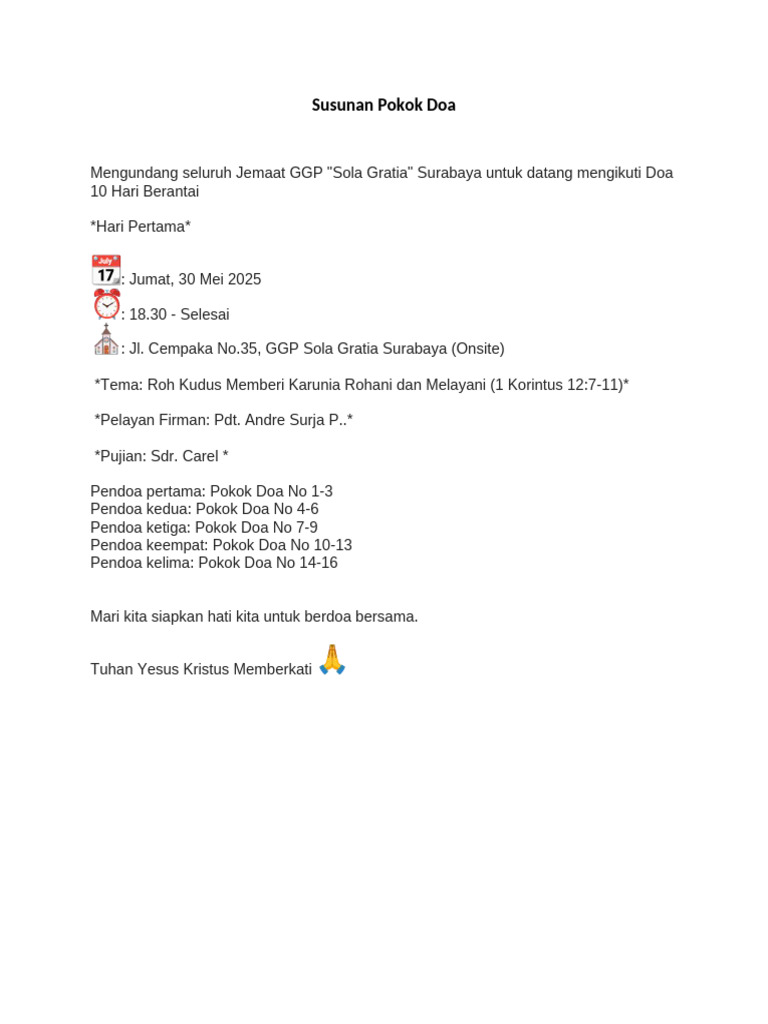 Susunan Pokok Doa 2025 | PDF