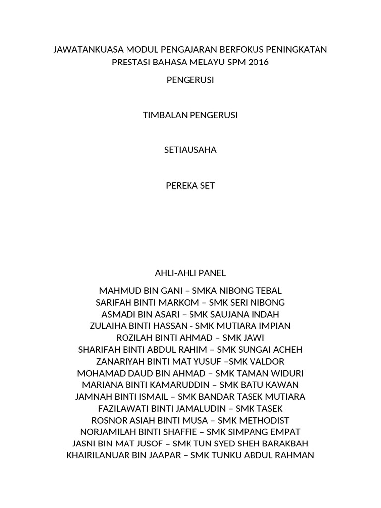 Jawatankuasa Modul Pengajaran Berfokus Peningkatan Prestasi Bahasa ...