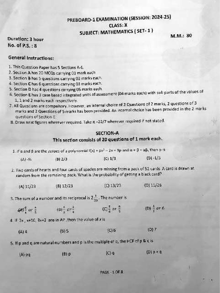 01 Math - Set 1 | PDF