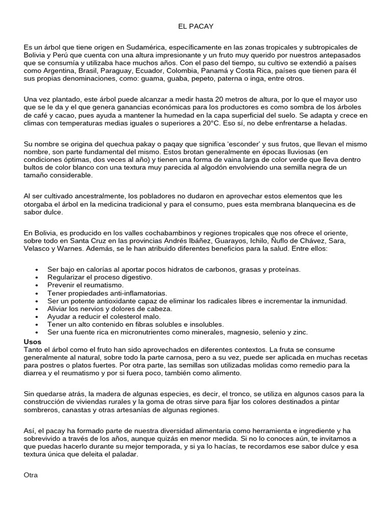 El Pacay Es Un Árbol Que Tiene Origen en Sudamérica | PDF | Fruta ...