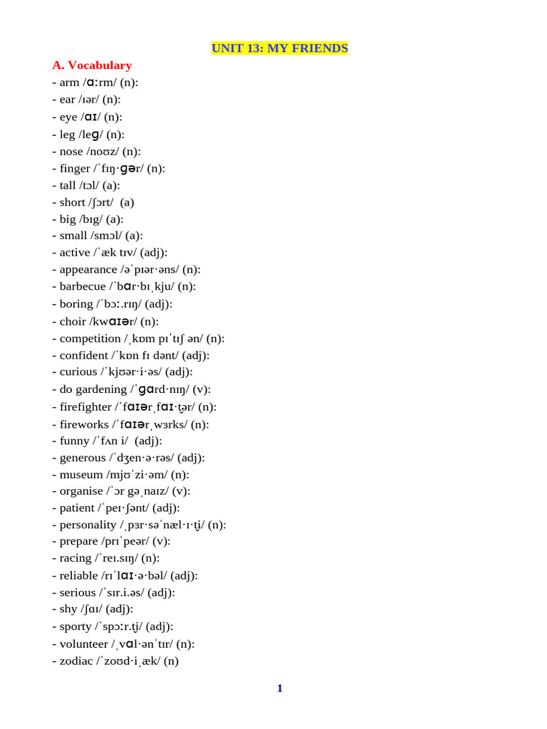 Vocabulary and Grammar for Describing Friends | PDF