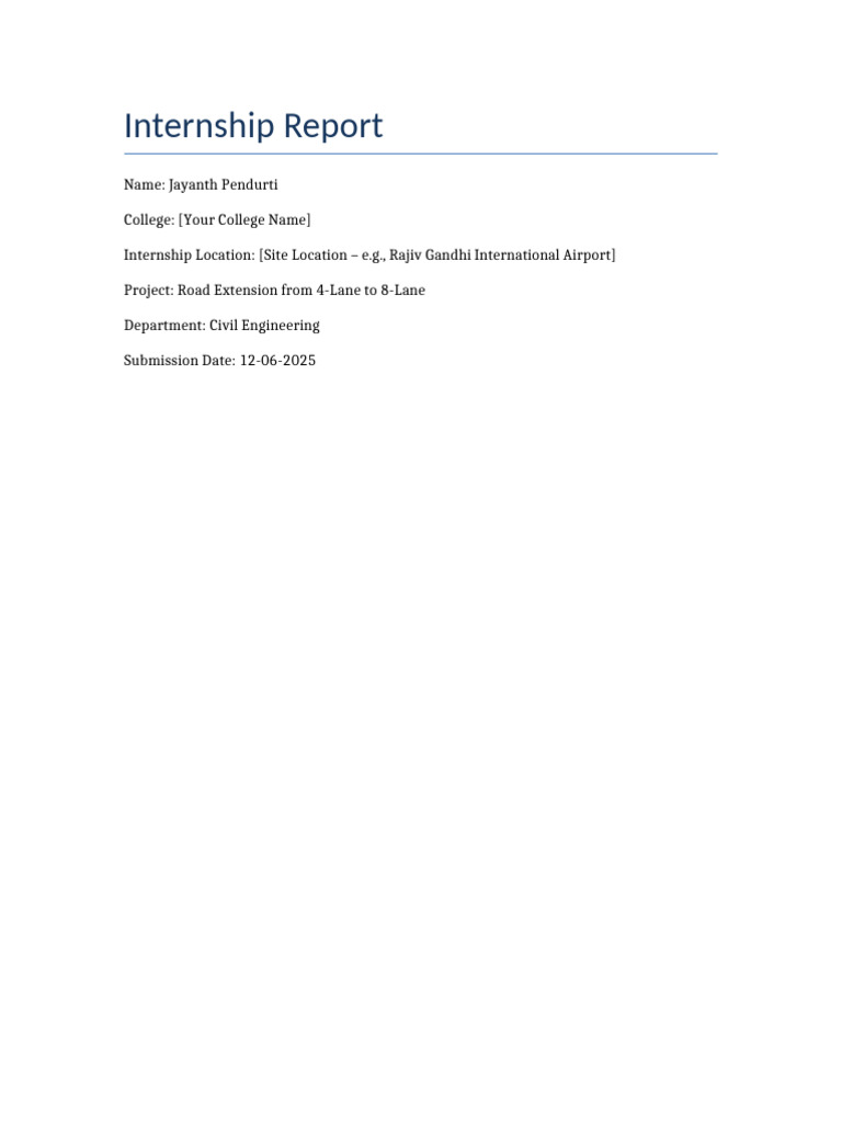 Civil Engineering Internship Report: Road Expansion | PDF