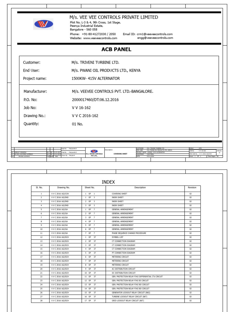 ACB Panel As-Built Drawing for 1500KW Alternator | PDF | Electrical ...