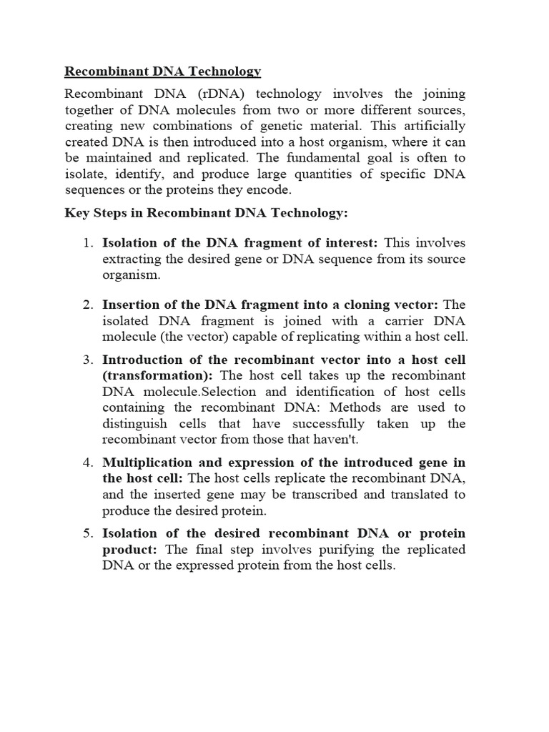 Recombinant DNA Technology | PDF | Gel Electrophoresis | Molecular Cloning