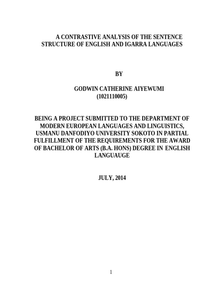 A Contrastive Analysis of The Sentence Structure of English and Igarra ...