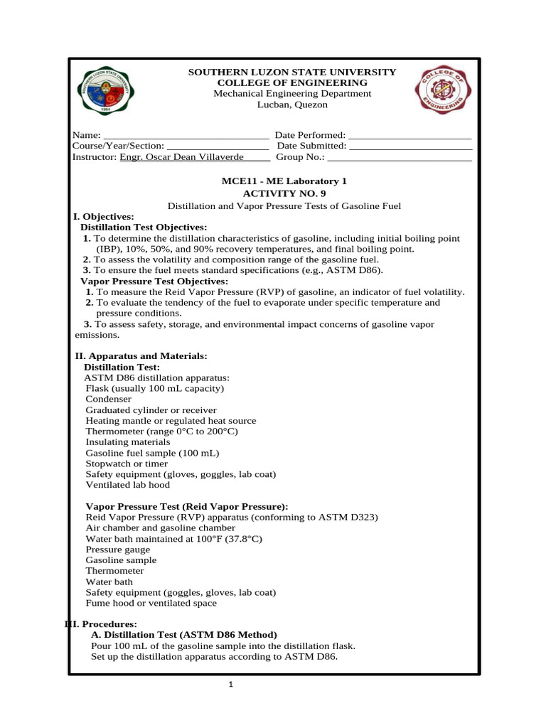 Gasoline Distillation & Vapor Pressure Testing | PDF | Distillation ...