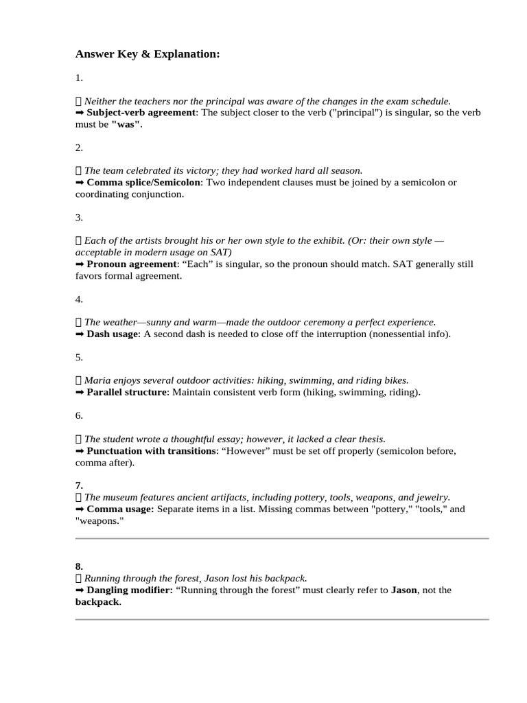 SAT - Grammar & Punctuation - ANSWERS | PDF | Language Mechanics | Grammar