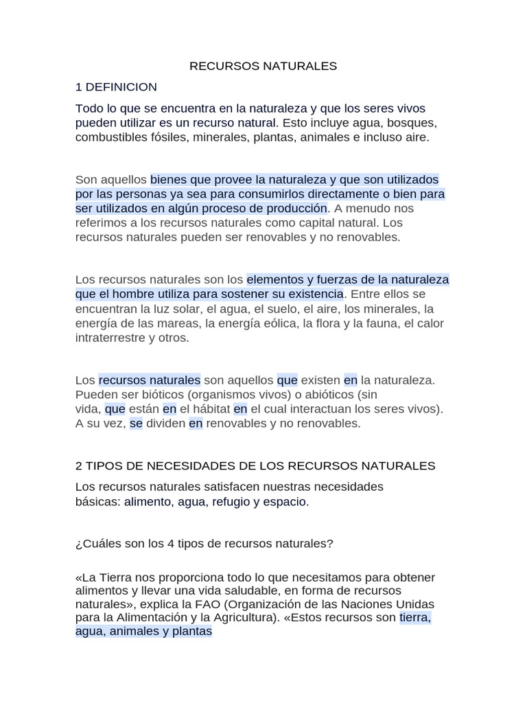 Tipos e Importancia de Recursos Naturales | PDF | Energía renovable ...