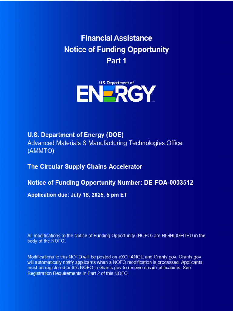 DOE Funding Opportunity DE-FOA-0003512 | PDF | Supply Chain | Market ...