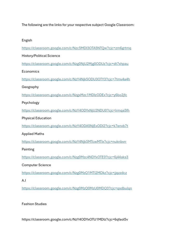 Class 12th Humanities - Google Classroom Link | PDF