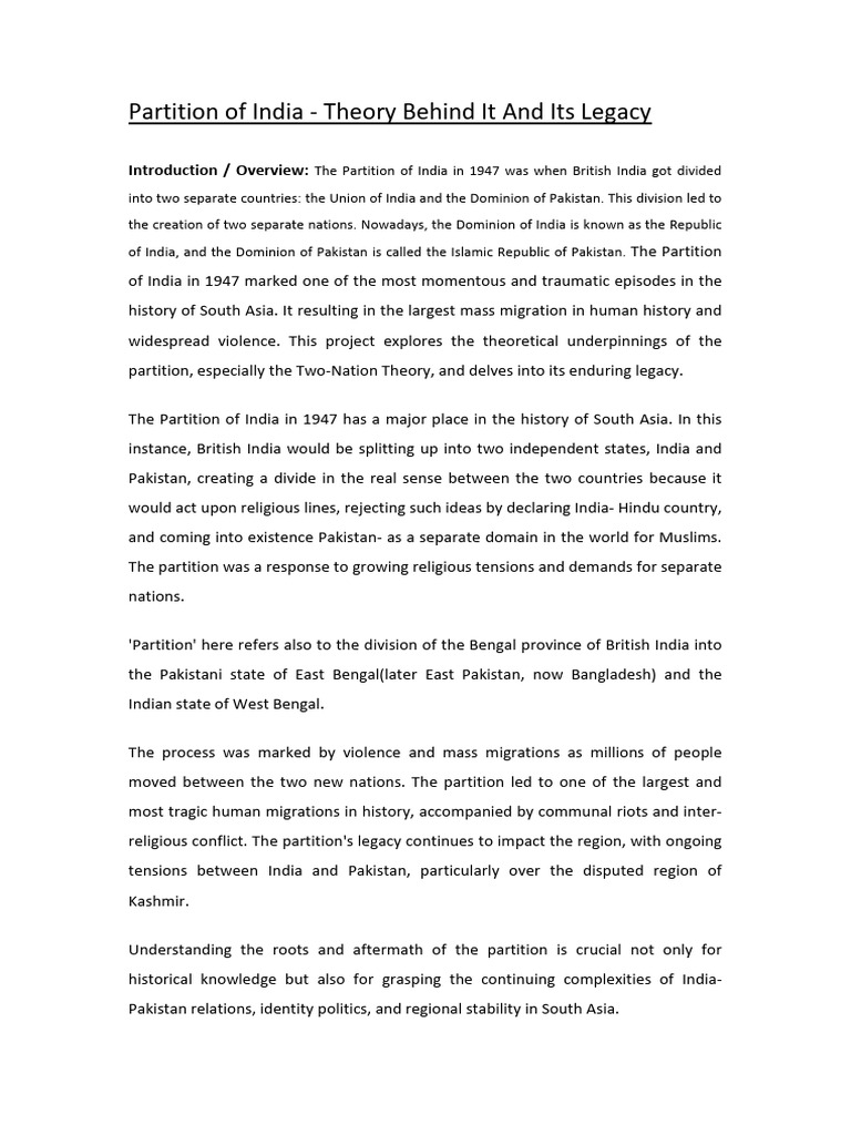 Two-Nation Theory and India's Partition | PDF | Partition Of India ...